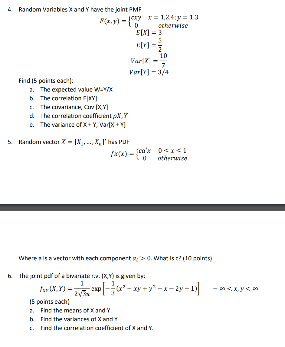 Solved 4. Random Variables X and Y have the joint PMF | Chegg.com