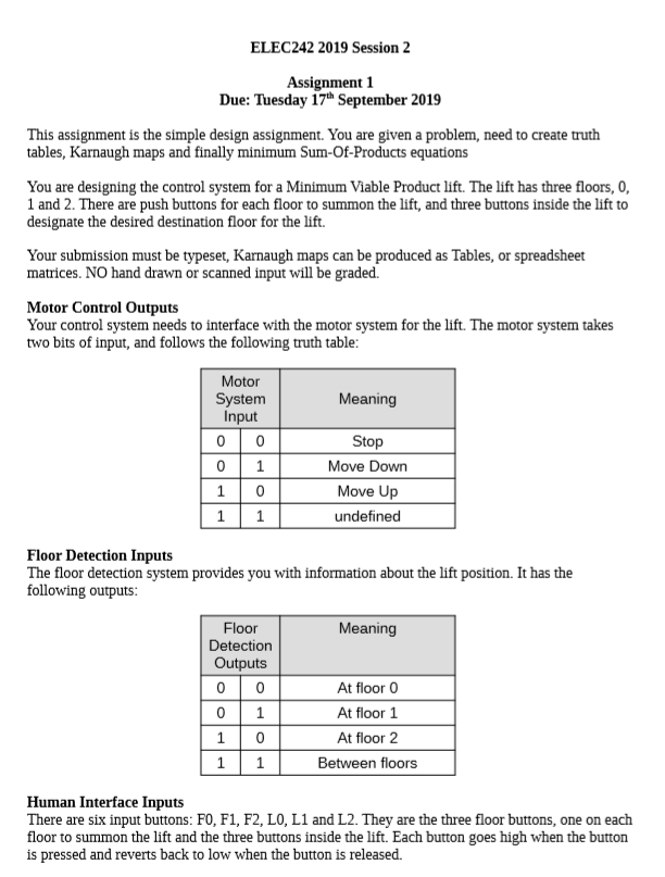 ELEC 242 2019 Session 2 Assignment 1 Due: Tuesday | Chegg.com