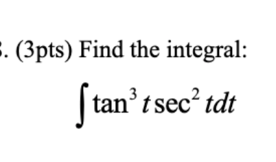 Solved (3pts) Find the integral: tan't sec? tdt | Chegg.com