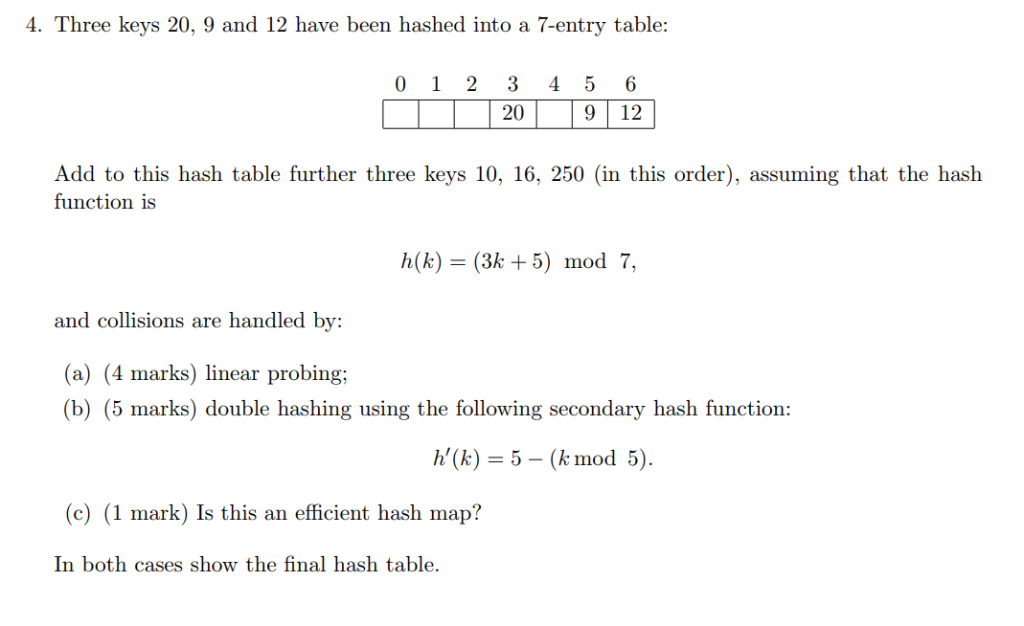 Solved 4. Three keys 20, 9 and 12 have been hashed into a | Chegg.com