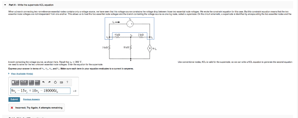 Solved Part H - Write the supernode KCL equation When a | Chegg.com