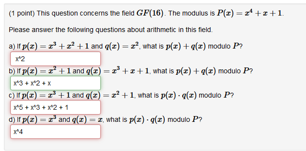 Solved (1 point) This question concerns the field GF(16). | Chegg.com