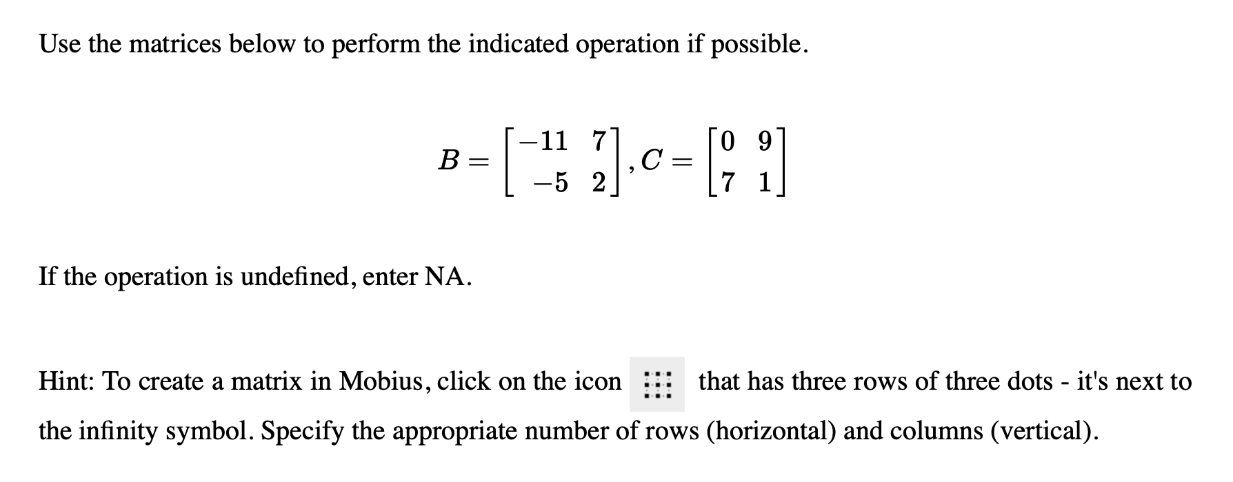 Solved Use the matrices below to perform the indicated | Chegg.com