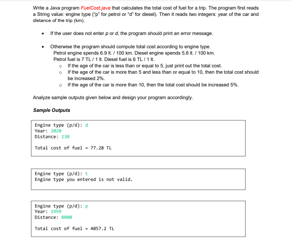 Solved Write a Java program FuelCost.java that calculates | Chegg.com