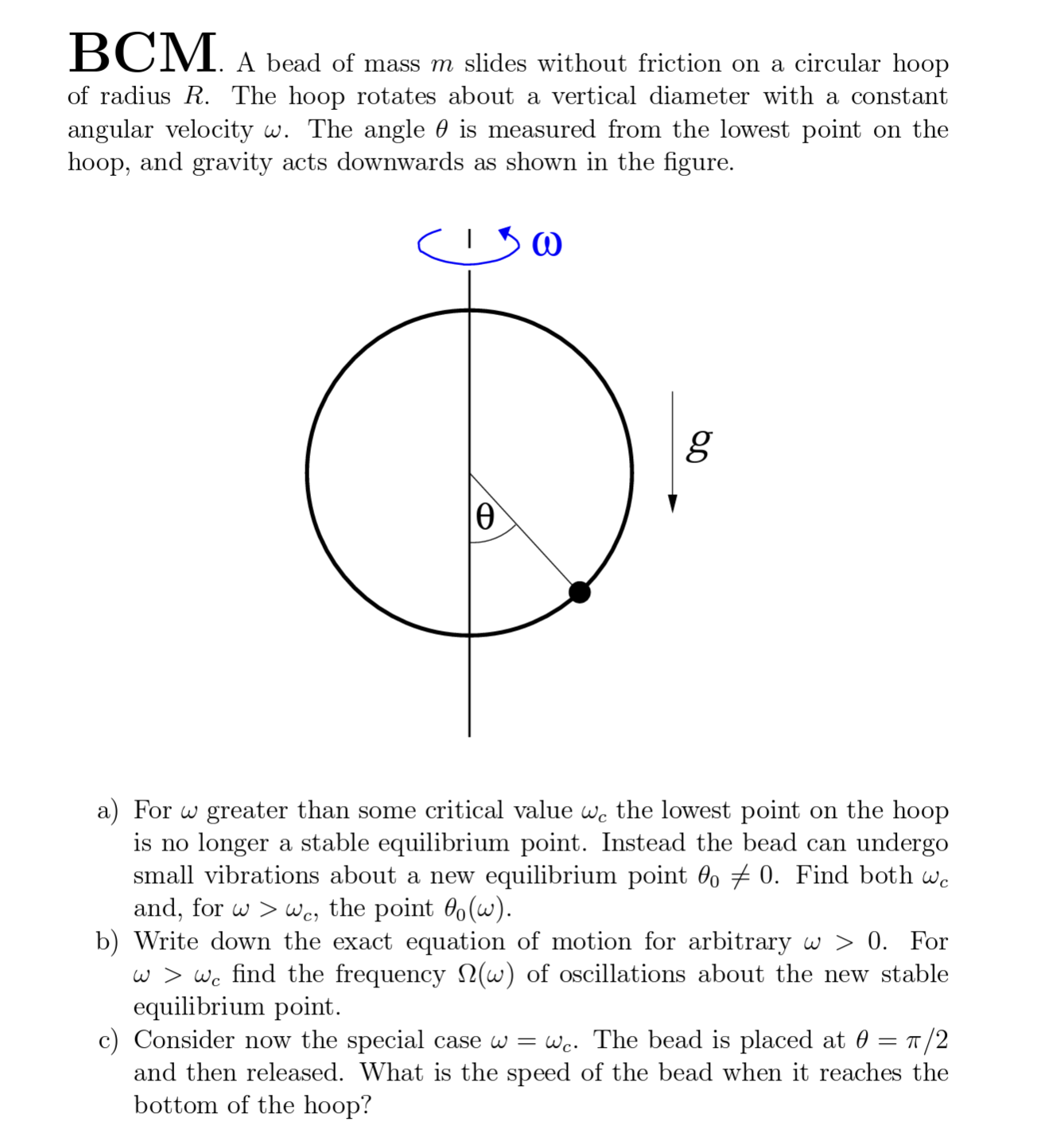 Solved BCM A bead of mass \\( m \\) slides without friction | Chegg.com