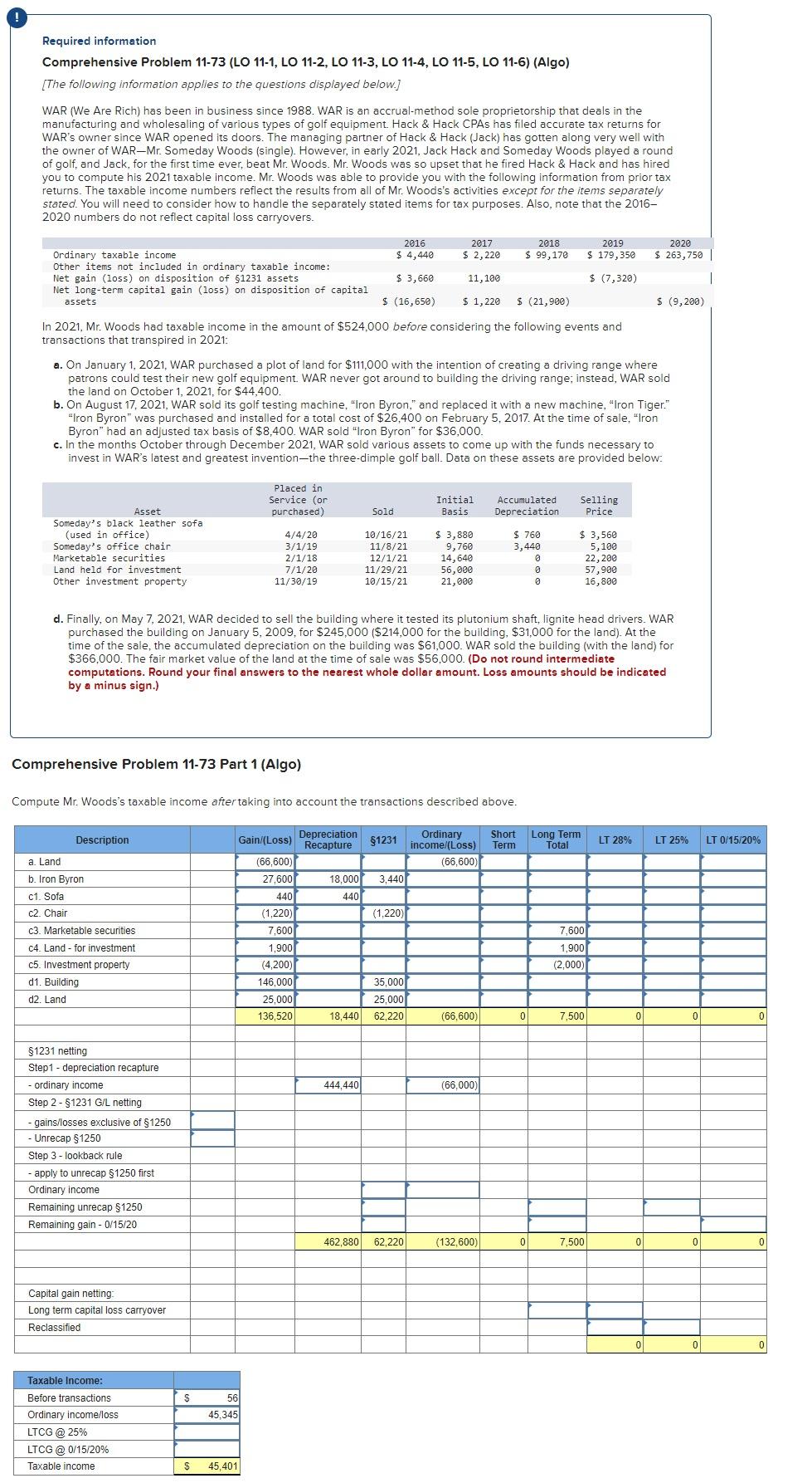 Required information Comprehensive Problem 11-73 (LO | Chegg.com
