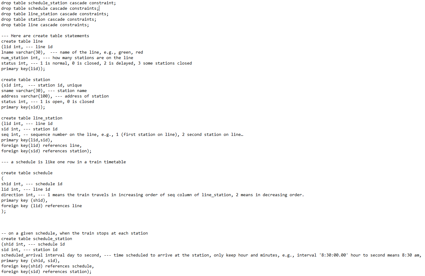 TRAIN DATABASE You will create a database to store | Chegg.com