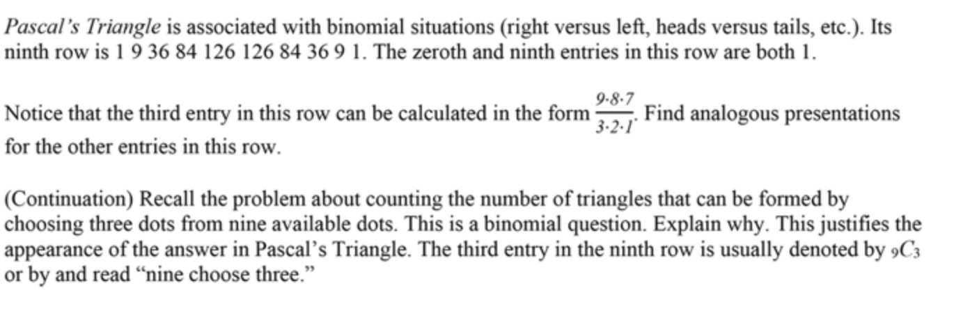 Solved Pascal's Triangle is associated with binomial | Chegg.com