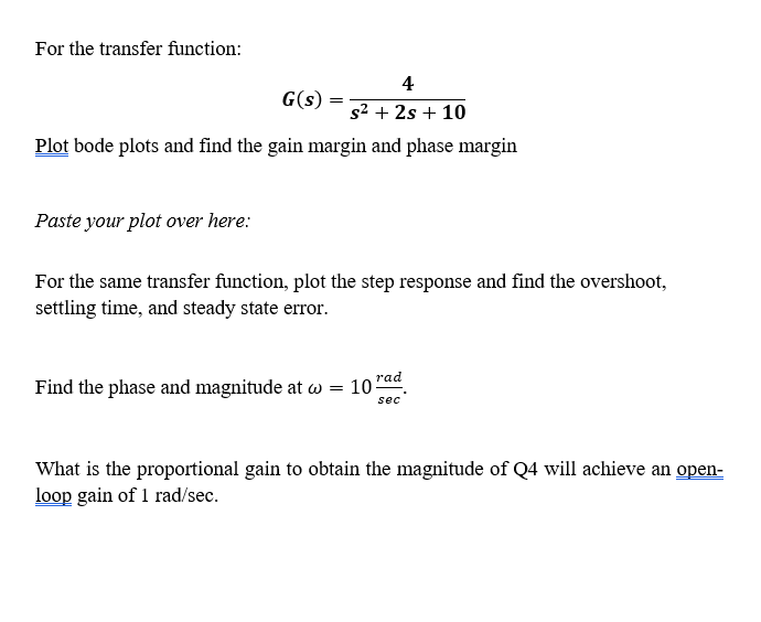 Solved For the transfer function: G(s)=s2+2s+104 Plot bode | Chegg.com