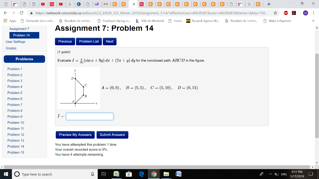 Solved → https://webwork concordia.ca/webwork2/ZENGR233 | Chegg.com