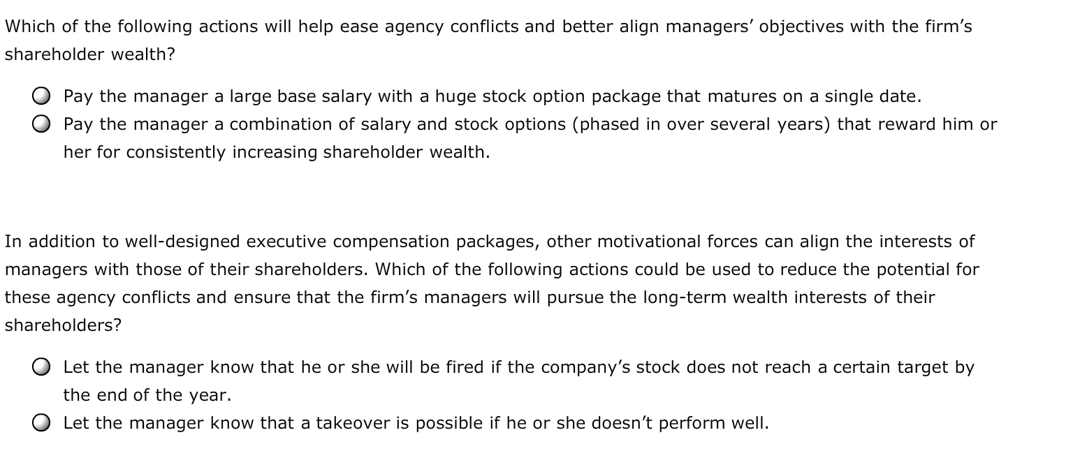 Solved Which of the following actions will help ease agency | Chegg.com