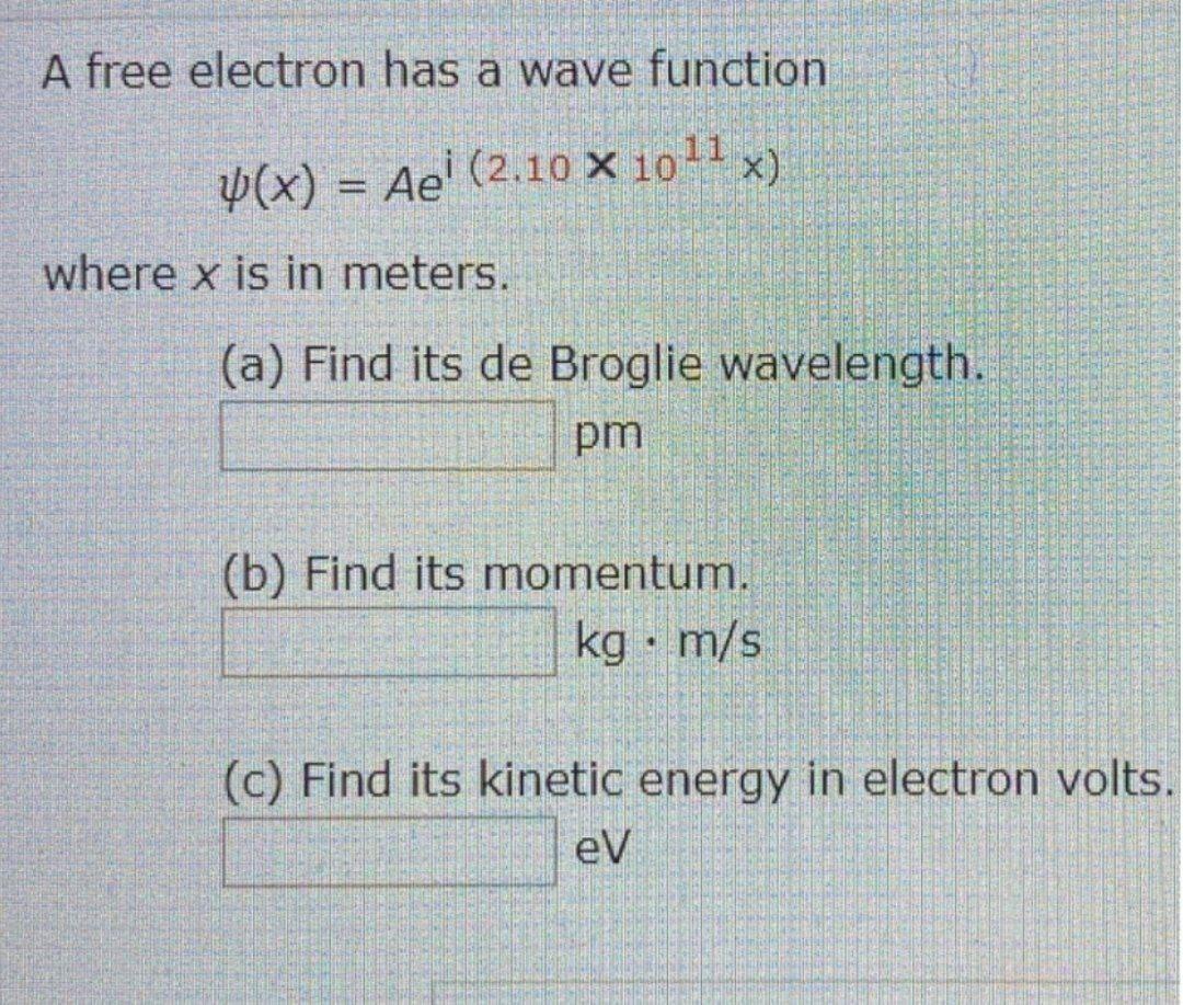 Solved A free electron has a wave function x) v(x) = Ael | Chegg.com