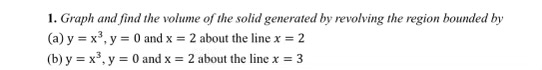 Solved 1. Graph and find the volume of the solid generated | Chegg.com