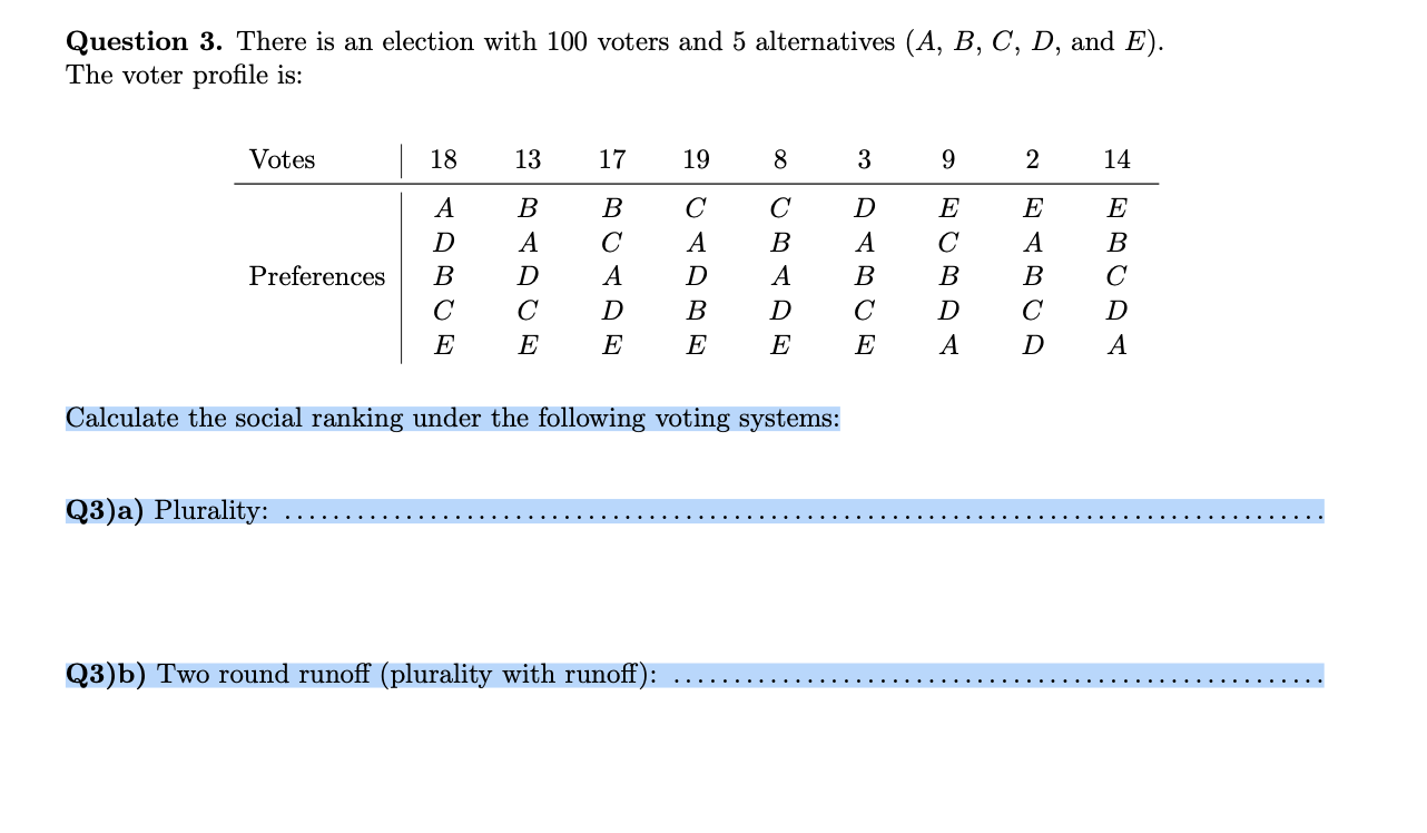 Solved Calculate the social ranking under the following | Chegg.com
