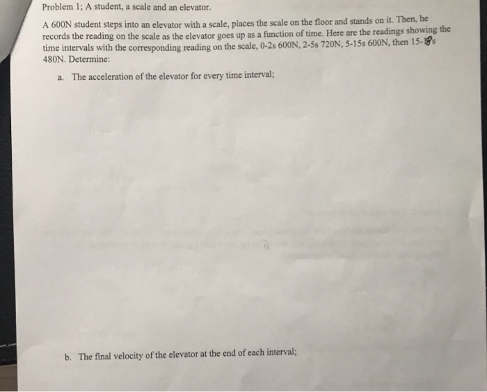 Solved Problem 1; A student, a scale and an elevator. A 600N | Chegg.com