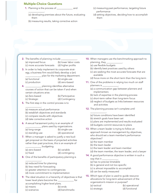 Solved and Multiple-Choice Questions 1. Planning is the | Chegg.com