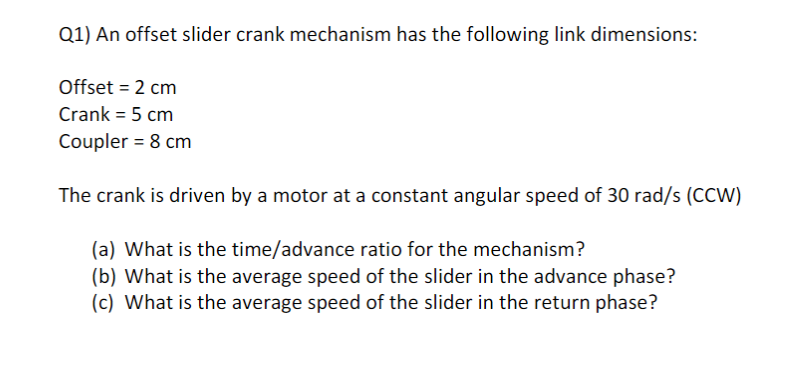 Solved Q1) ﻿An offset slider crank mechanism has the | Chegg.com