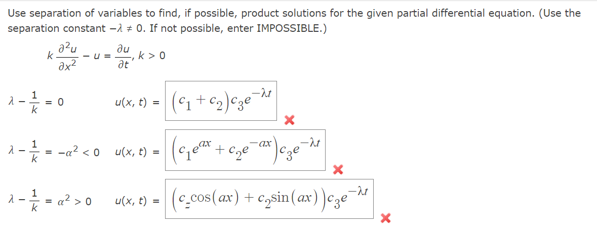 Solved Use separation of variables to find, if possible, | Chegg.com