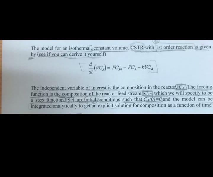 Solved The model for an isothermal, constant volume, CSTR | Chegg.com