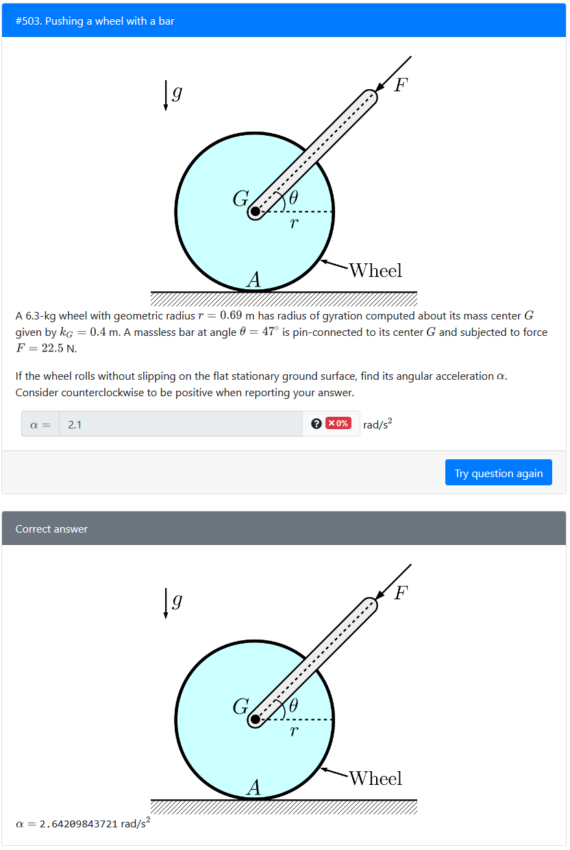 Solved #503. Pushing a wheel with a bar 19 Wheel A 6.3-kg | Chegg.com