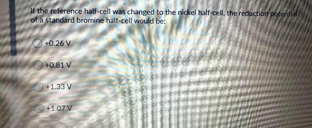 Solved If the reference half-cell was changed to the nickel | Chegg.com