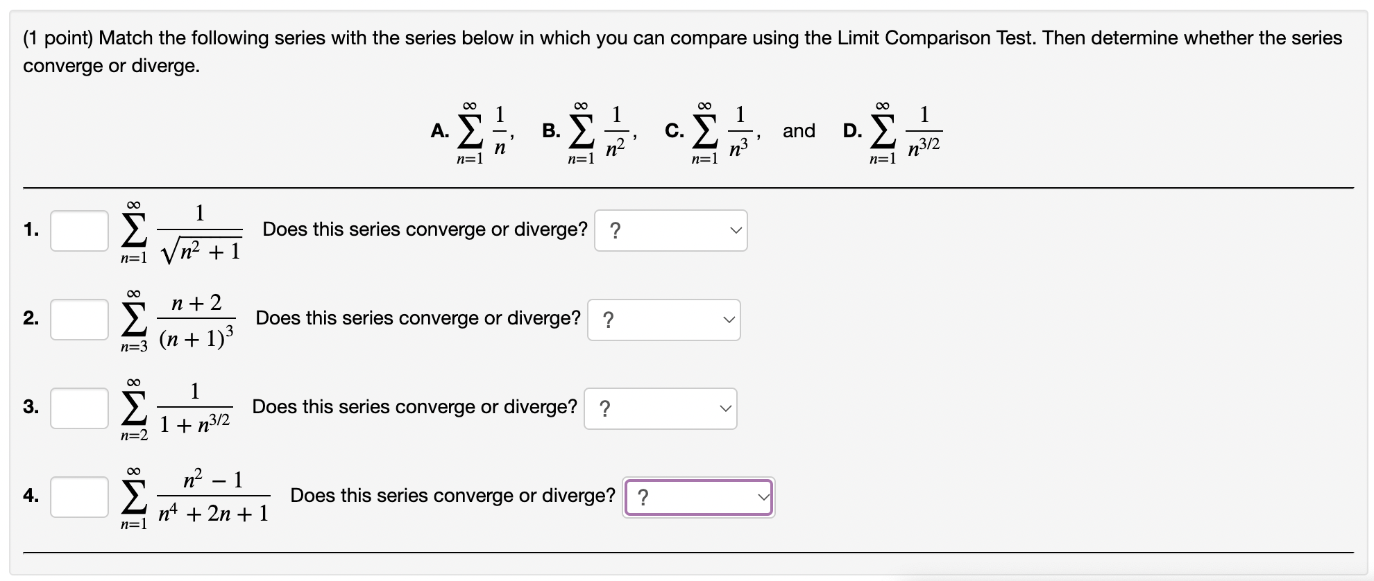 Solved (1 point) Match the following series with the series | Chegg.com