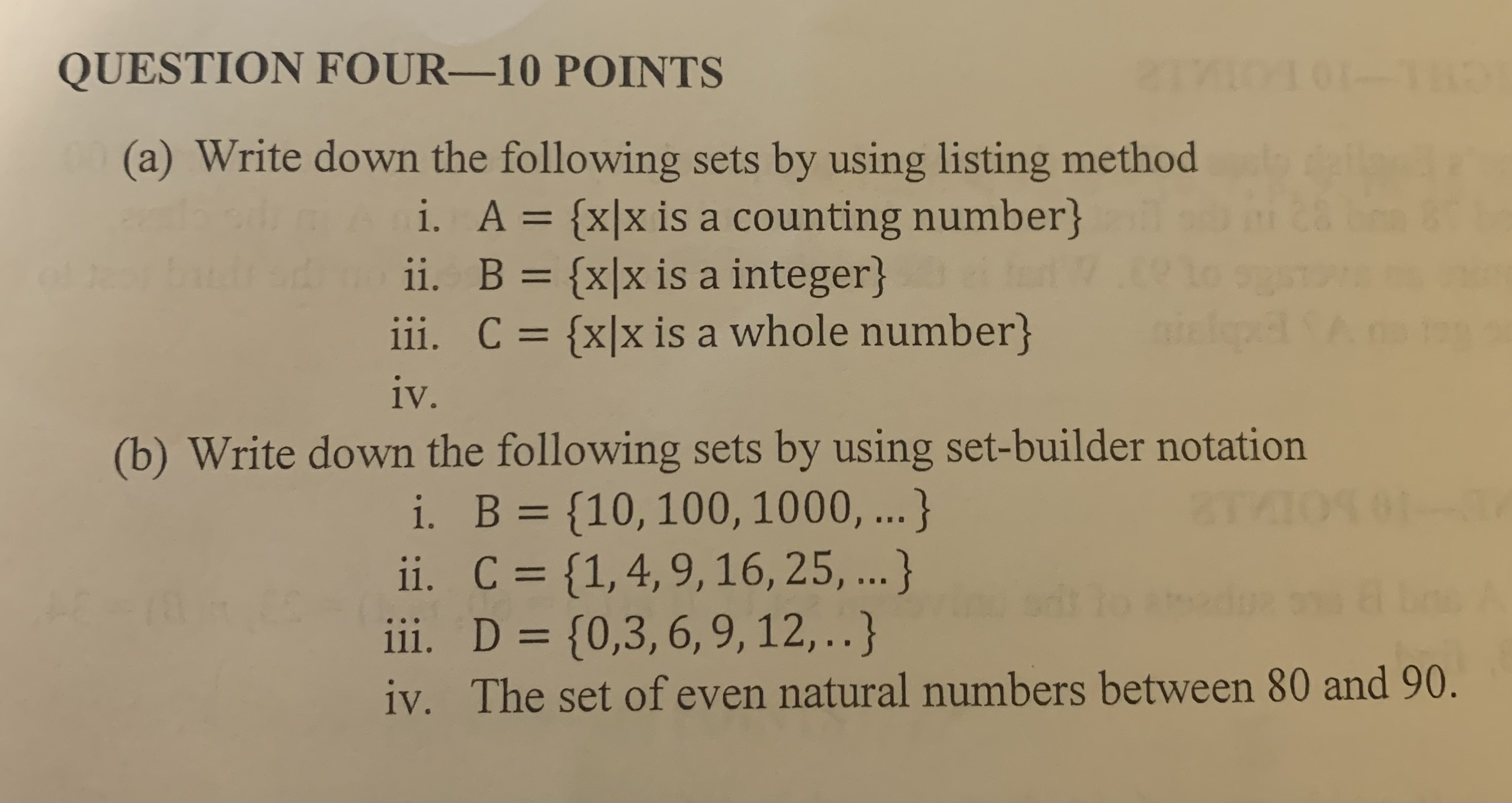 Solved (a) Write down the following sets by using listing | Chegg.com