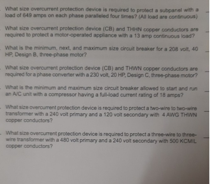 Solved What size overcurrent protection device is required | Chegg.com