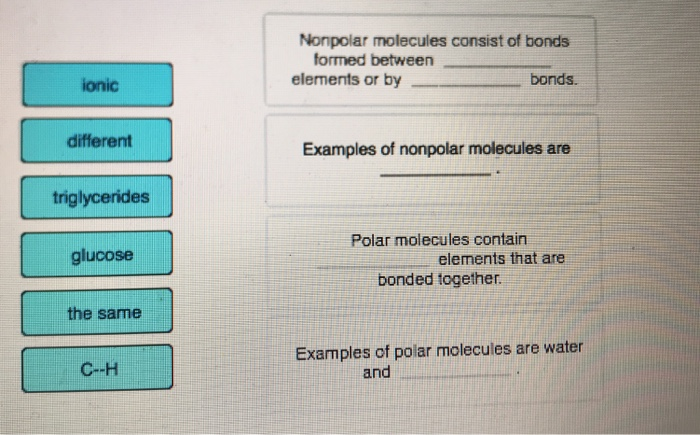 Solved Nonpolar molecules consist of bonds formed between | Chegg.com
