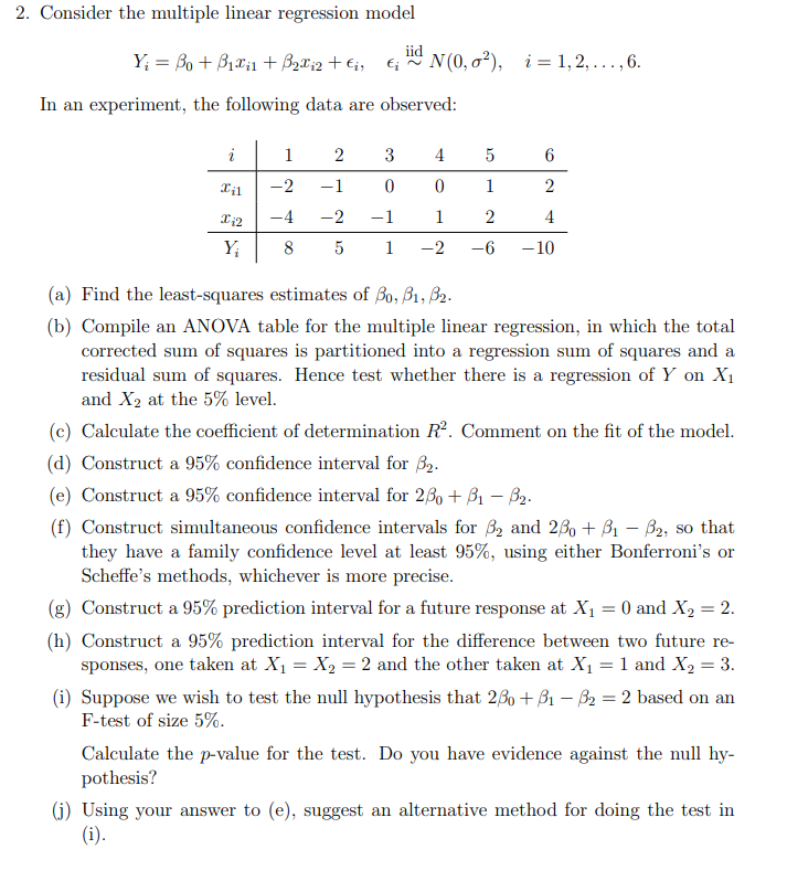 Solved 2. Consider the multiple linear regression model iid | Chegg.com