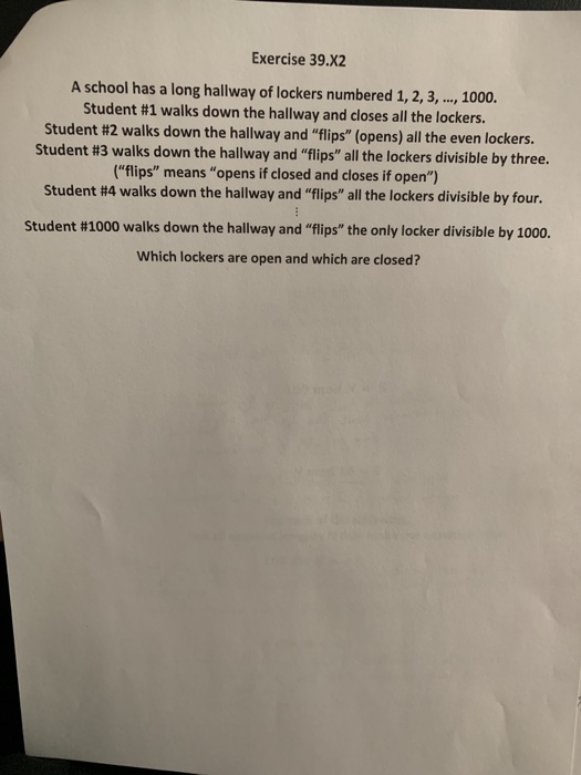 Solved Exercise 39.X2 A school has a long hallway of lockers | Chegg.com