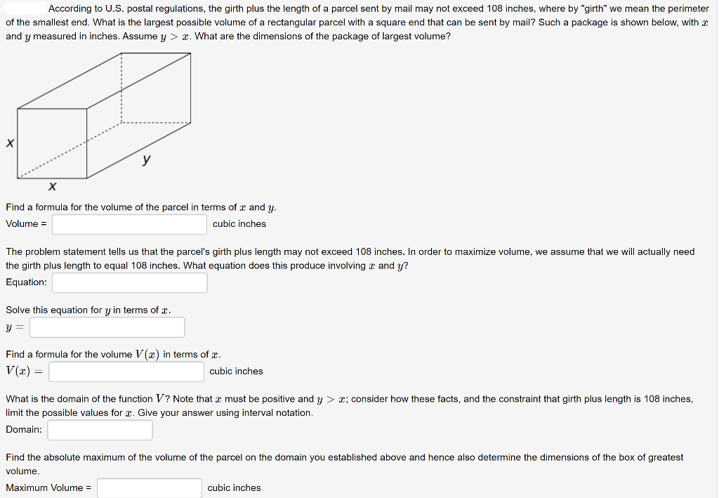 Solved According to U.S. postal regulations, the girth plus | Chegg.com