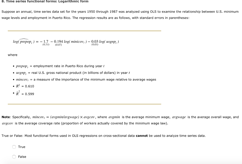 Solved 8. Time series functional forms: Logarithmic form | Chegg.com
