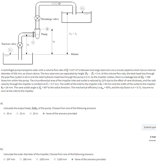 Solved Discharge valve d Pump 2 - 2 2 Suction valve Datum A | Chegg.com