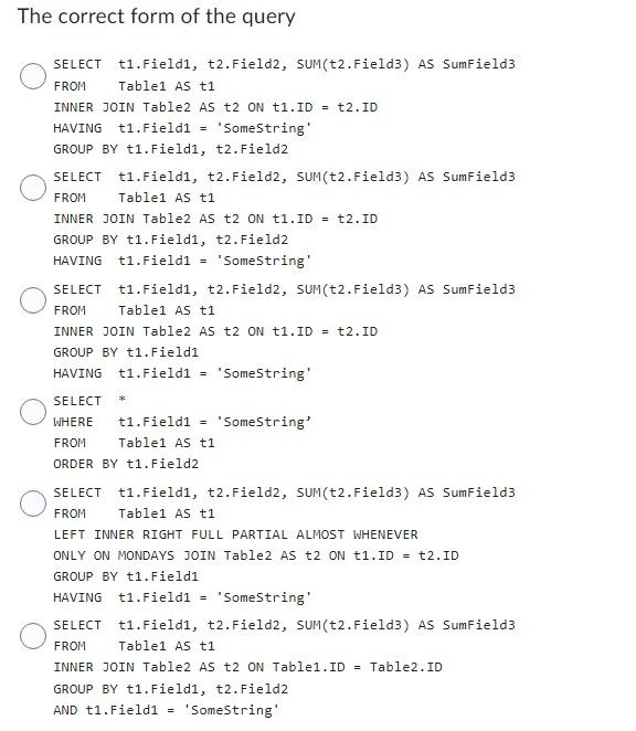 Solved The correct form of the query | Chegg.com