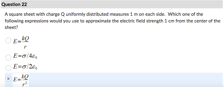 Solved Question 22A square sheet with charge Q ﻿uniformly | Chegg.com