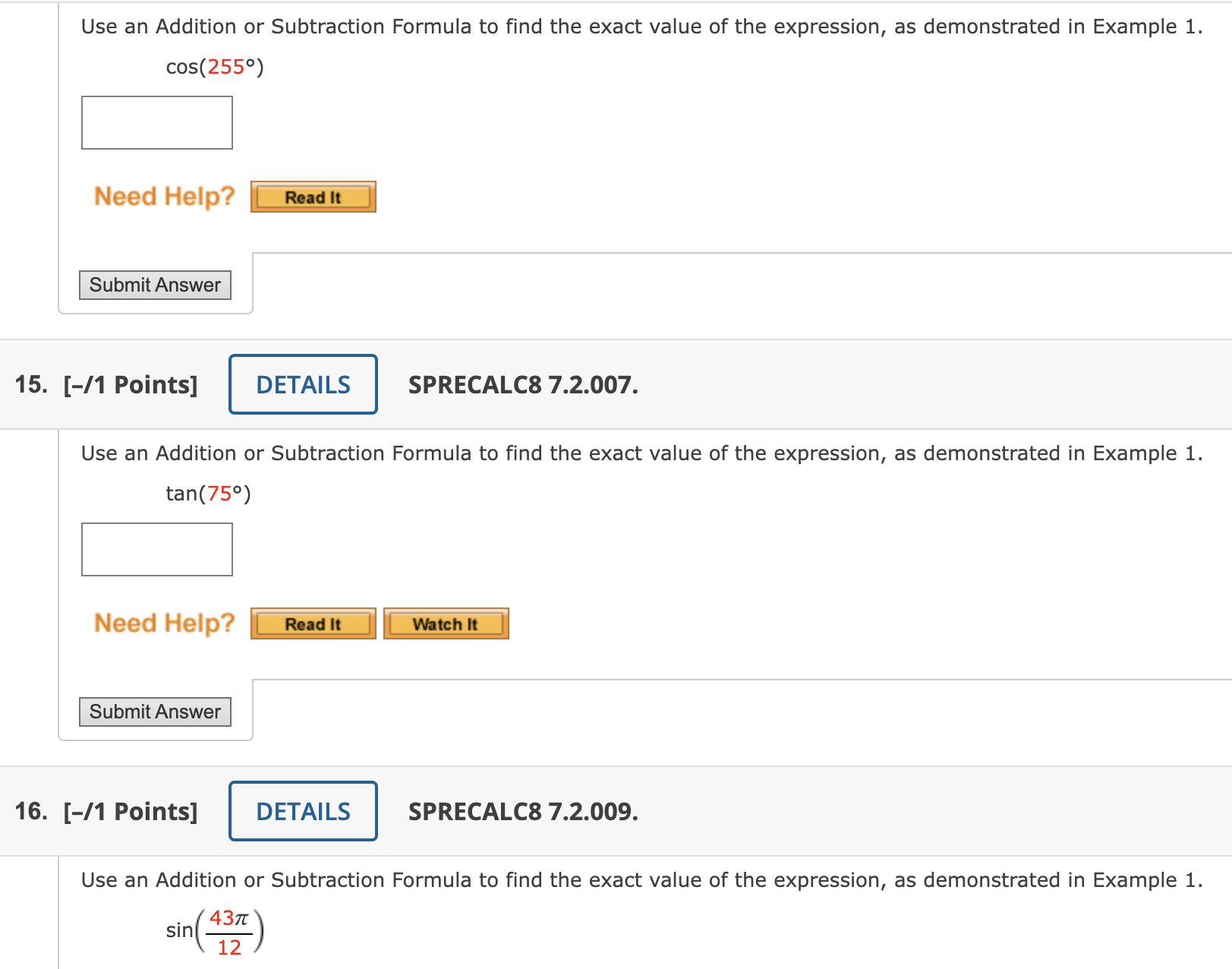 Solved Use an Addition or Subtraction Formula to find the | Chegg.com