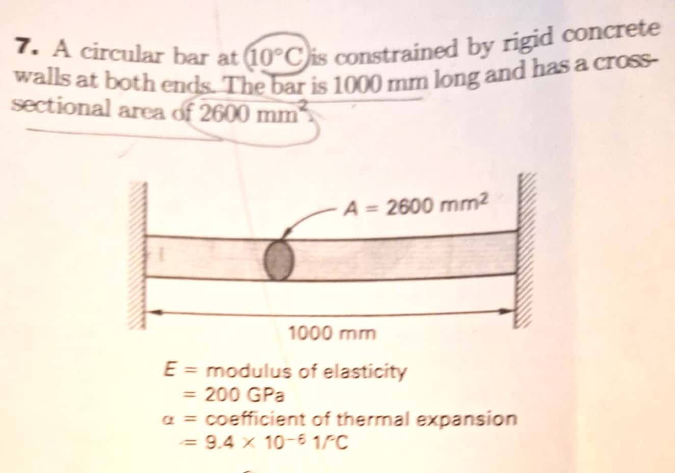 Solved A circular bar at 10°C ﻿is constrained by rigid | Chegg.com