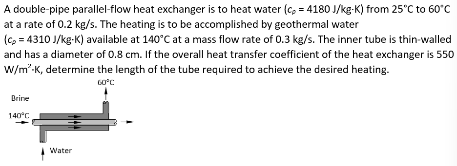 Solved A double-pipe parallel-flow heat exchanger is to heat | Chegg.com