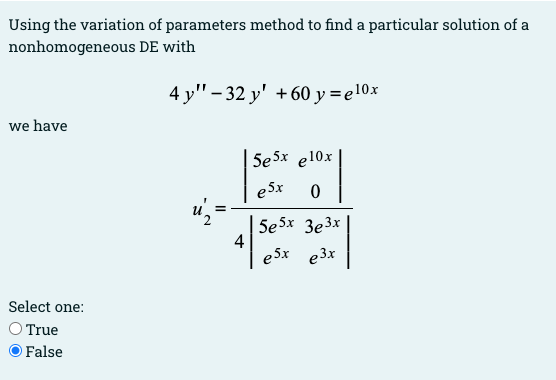 Solved Using the variation of parameters method to find a | Chegg.com