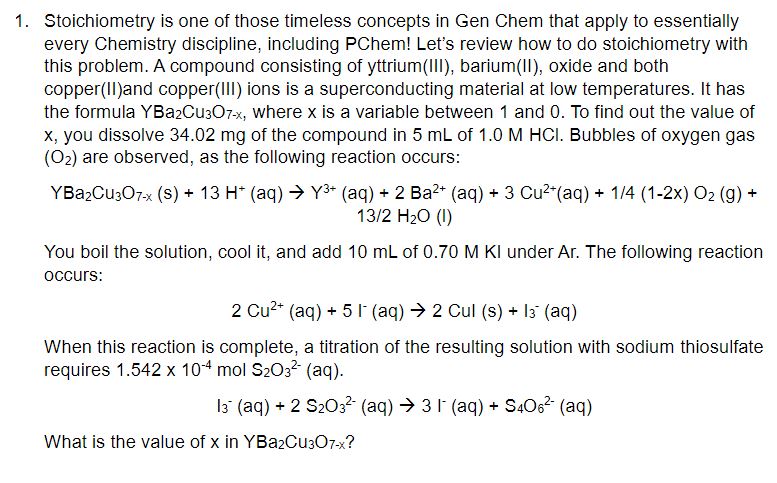 Solved Stoichiometry is one of those timeless concepts in | Chegg.com