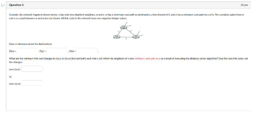 Solved Question 5 10 pts Consider the network fragment shown | Chegg.com