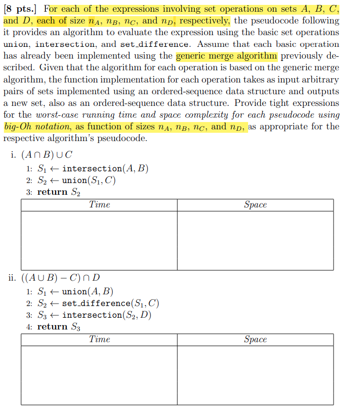 [8 pts. For each of the expressions involving set | Chegg.com