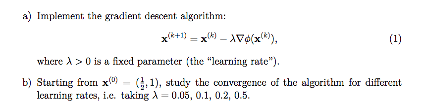 Solved a) Implement the gradient descent algorithm: X(k+1) = | Chegg.com