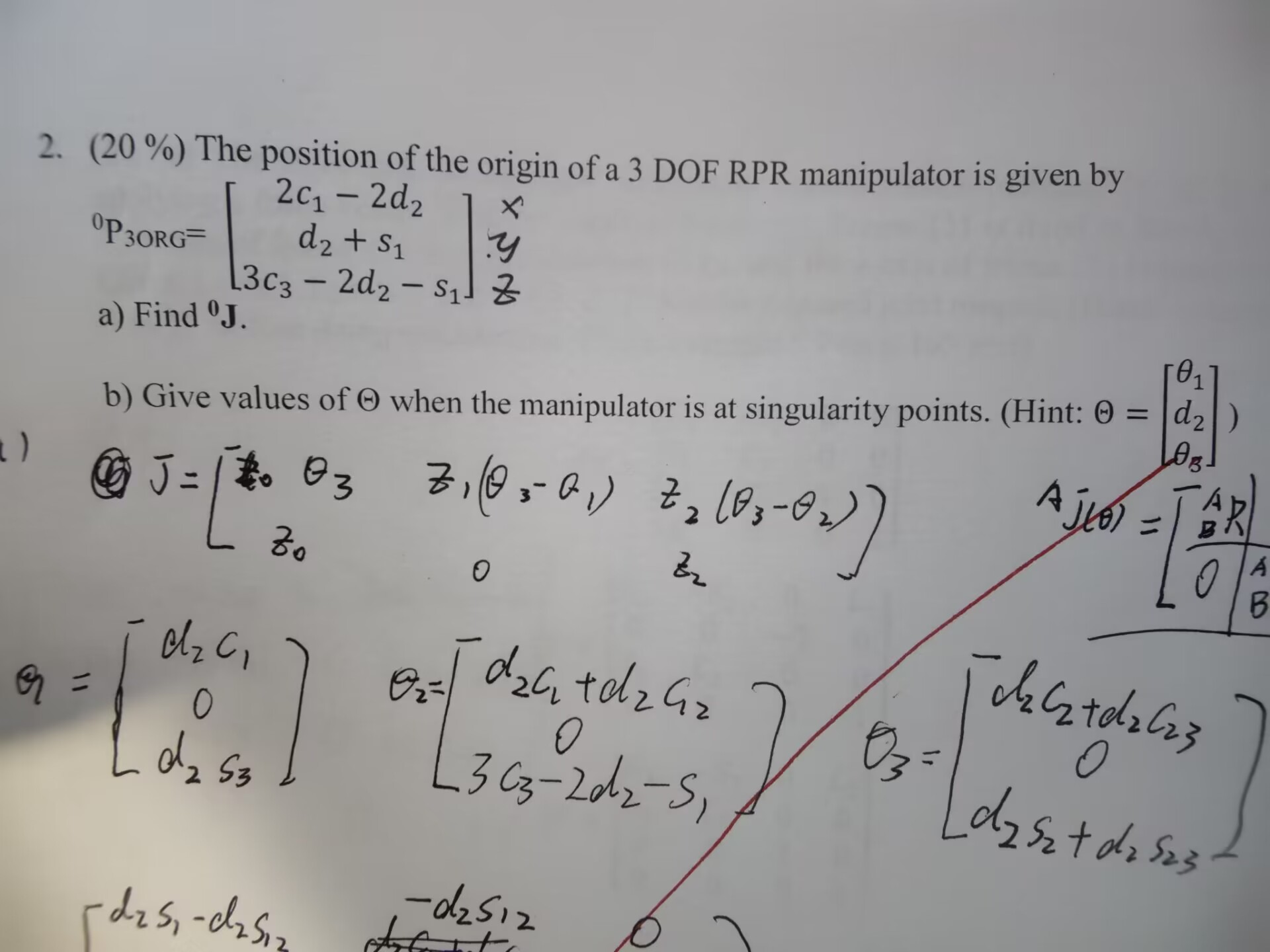 Solved 2. (20%) The position of the origin of a 3 DOF RPR | Chegg.com
