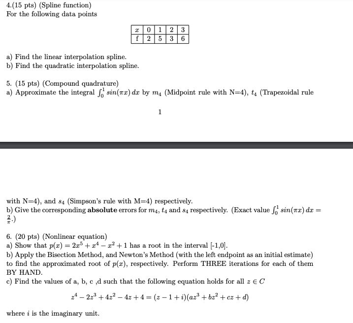 Solved 4.(15 pts) (Spline function) For the following data | Chegg.com