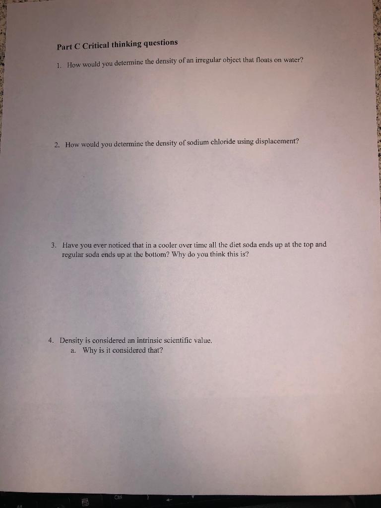 Solved Experiment 3 -Density of unknown Solids and Liquids | Chegg.com