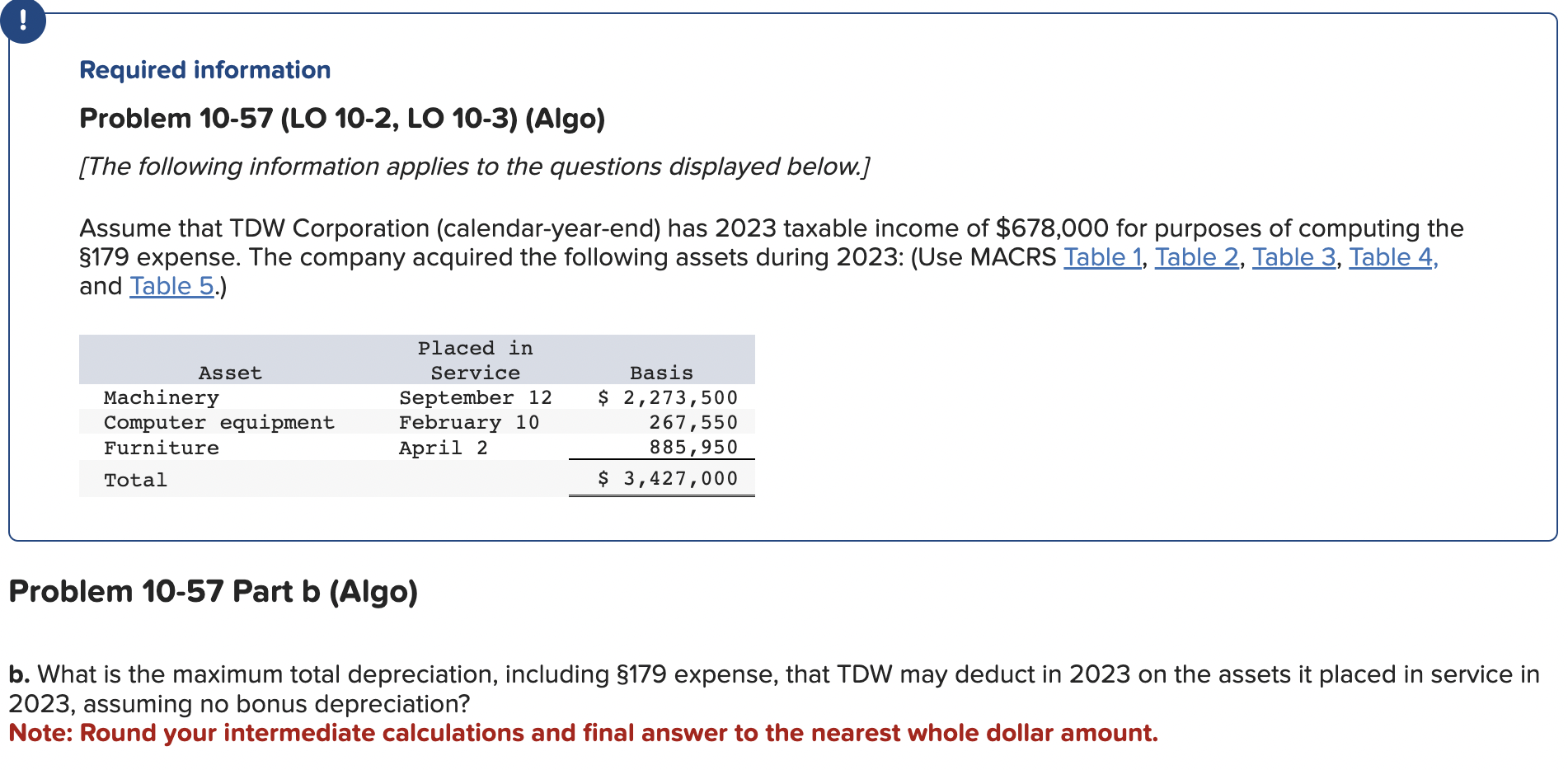 Required information Problem 10-57 (LO 10-2, LO 10-3) | Chegg.com