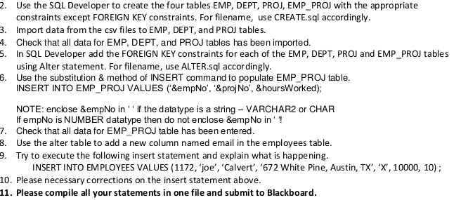 2. Use the SQL Developer to create the four tables | Chegg.com