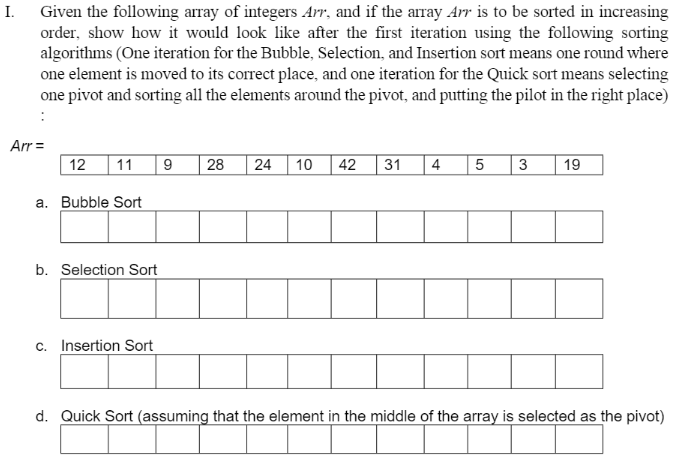 Solved I. Given the following array of integers Arr, and if | Chegg.com